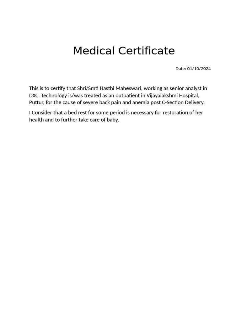 Medical Certificate | PDF