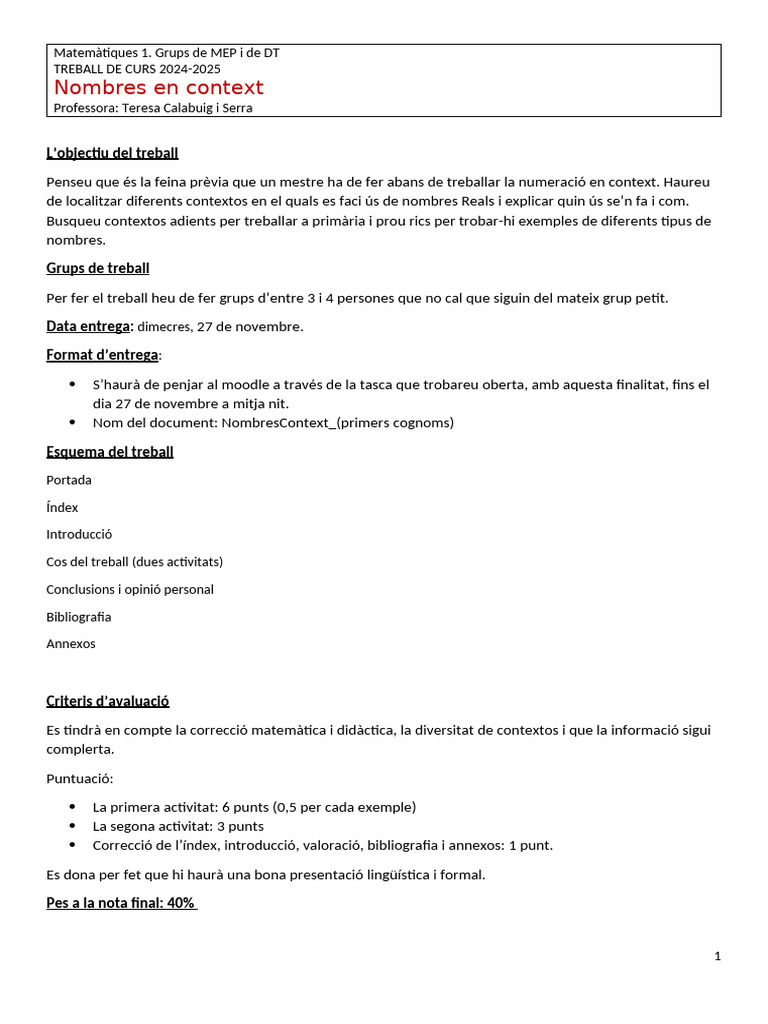 Gruió Treball NºContext MAT1 (2024-2025) (V2) (8.11.24) | PDF