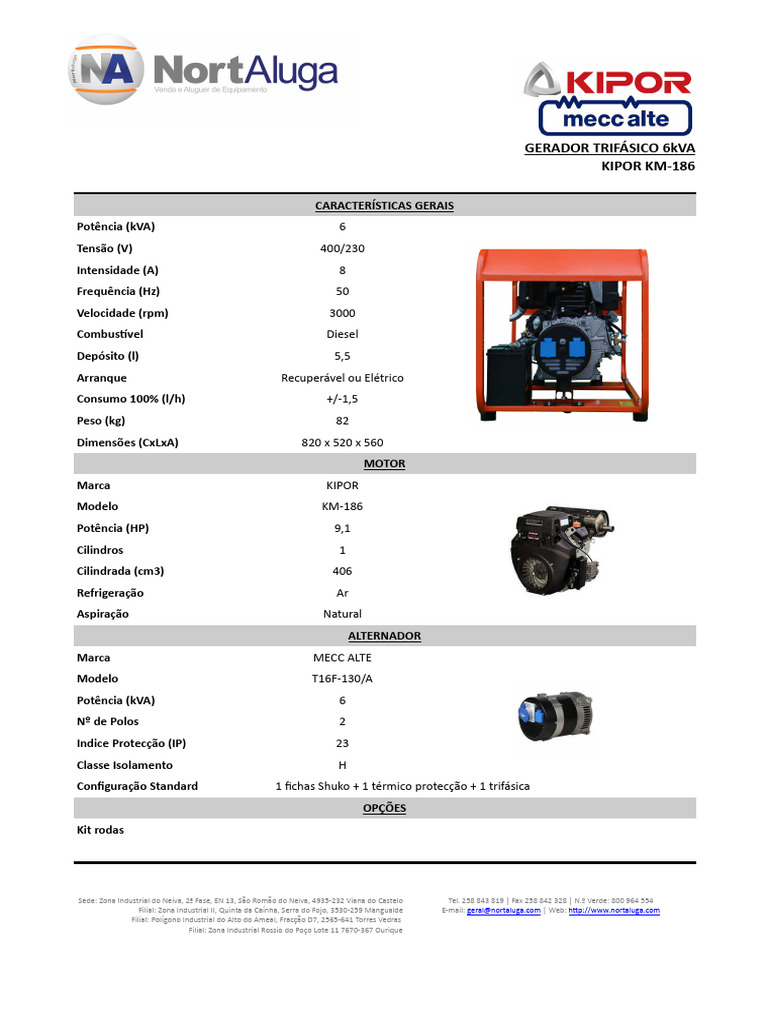 083301 1 7341 Trifasico Diesel-6kVA-KIPOR | PDF | Eletricidade | Potência (Física)