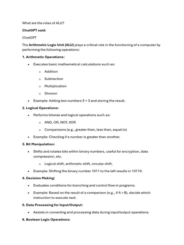 What Are The Roles of ALU | PDF | Computer Architecture | Central ...
