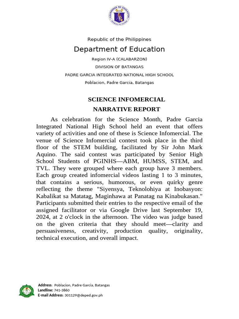 Infomercial Narrative Report | PDF