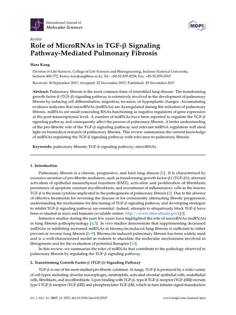 2017-Role of MicroRNAs in TGF-β Signaling Pathway-Mediated Pulmonary Fibrosis | PDF ...
