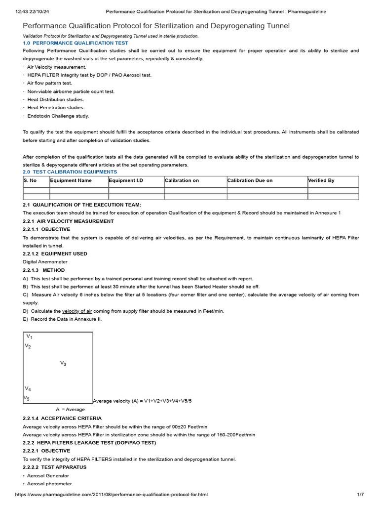 Performance Qualification Protocol For Sterilization and Depyrogenating ...