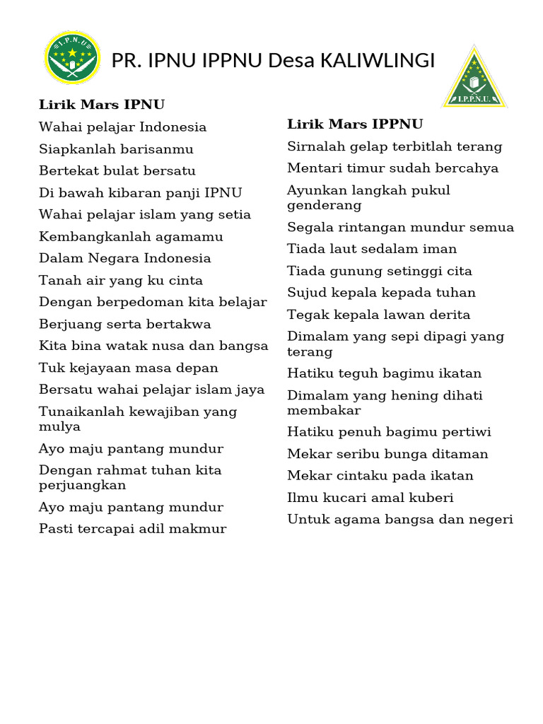 Lirik Mars IPNU | PDF