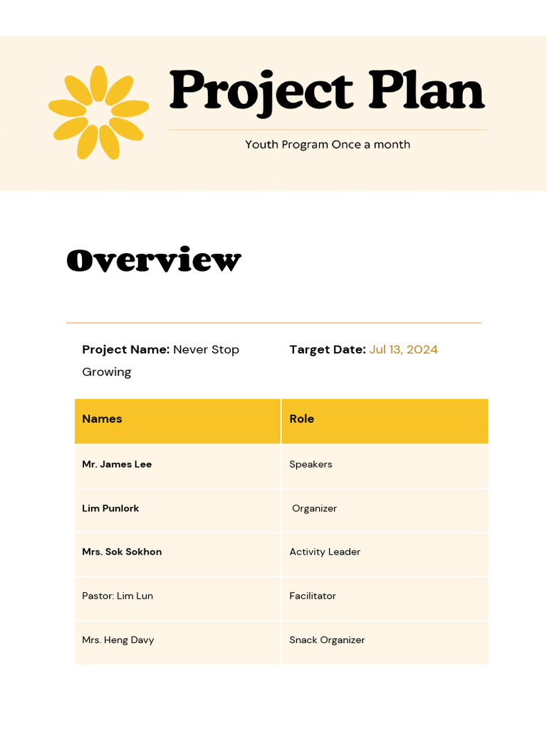 Project Plan Doc in Yellow Black Friendly Corporate Style | PDF