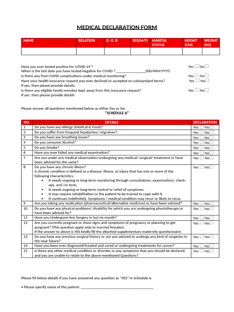 Medical Declaration Form - V1 | PDF | Pregnancy | Childbirth