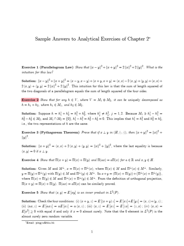 Answer Key To Exercises - LN2 - Ver1 | PDF | Mathematical Analysis ...