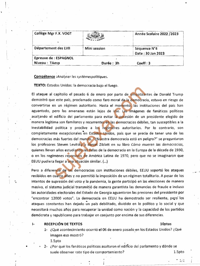 TleA4 4e Seq Espagnol Col.F.X.vogt 2021!2022 | PDF | Eventos políticos ...