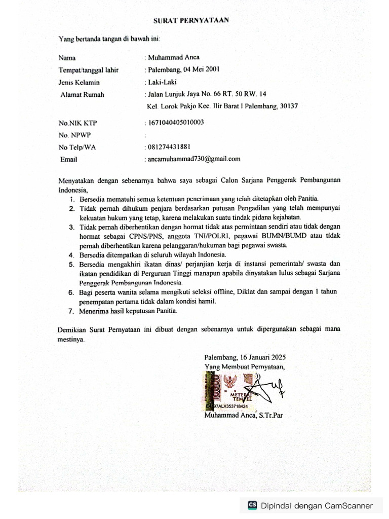 Surat Pernyataan SPPI | PDF