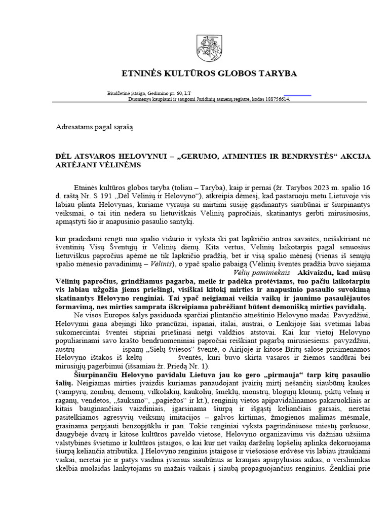 Etnines Kulturos Globos Tarybos Rastas 2024 10 16 | PDF