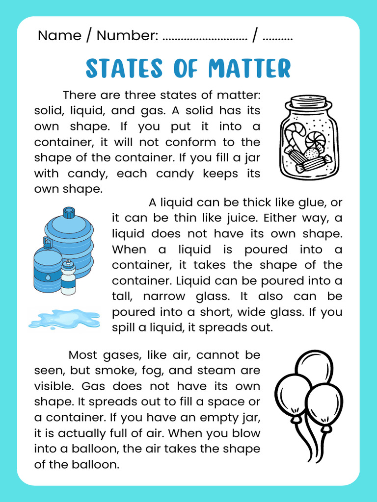 States of Matter - Reading Comp WS | PDF | Liquids | Water