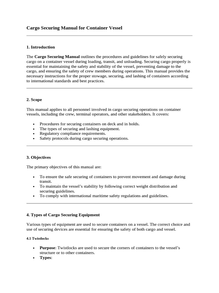 Cargo Securing Manual For Container Vessel | PDF | Shipping | Safety