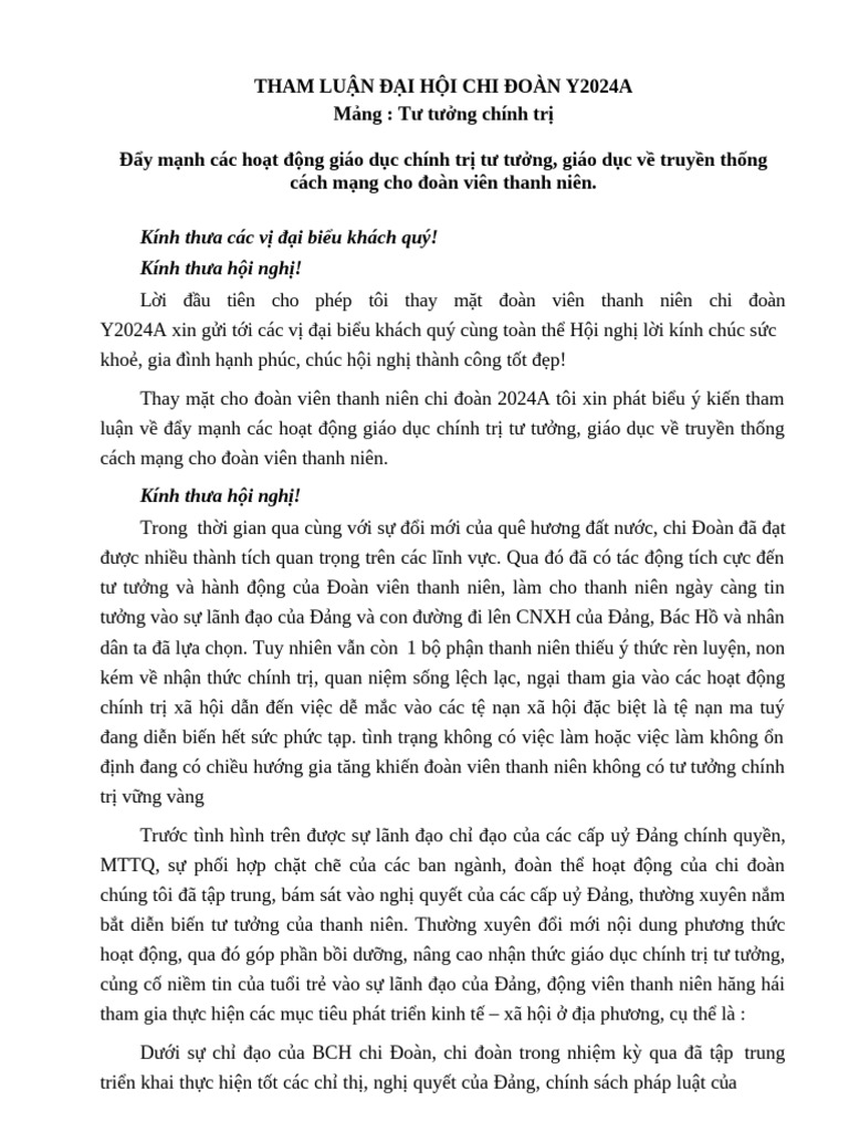 Tham Luan Dai Hoi Chi Doan | PDF