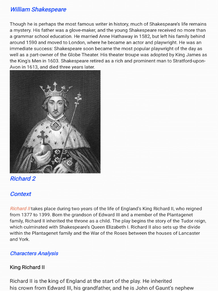 Richard 2 by Shakespeare PDF | PDF