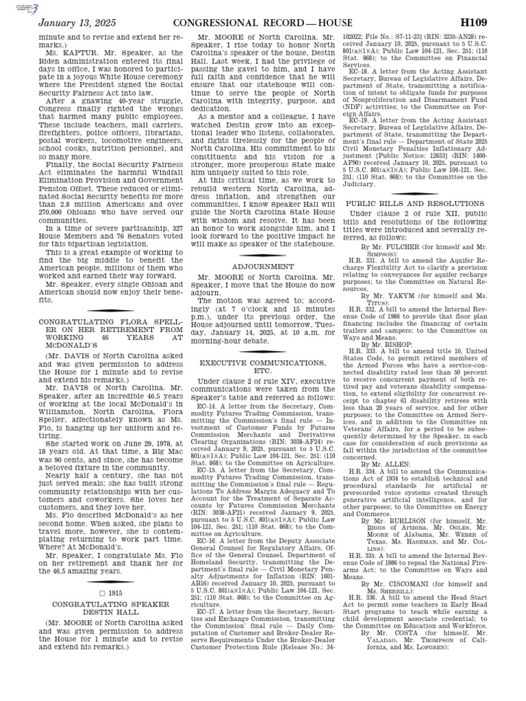 CREC 2025 01 13 pt1 PgH109 4 | PDF | United States House Of ...