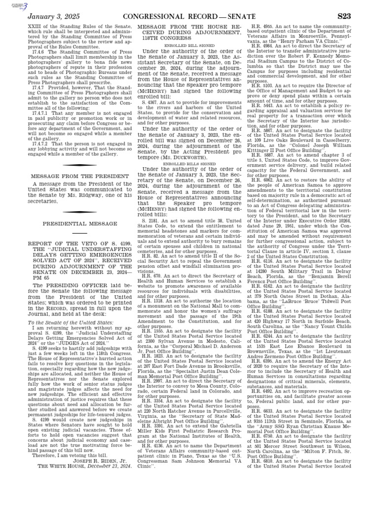 CREC 2025 01 03 pt1 PgS23 3 | PDF | United States House Of ...