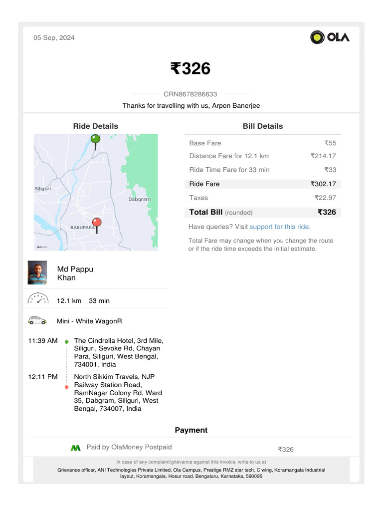 Siliguri To NJP Taxi | PDF | Invoice | Payments