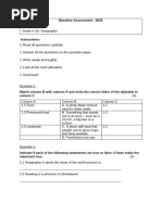 Grade 4 Geography Baseline Test Term1 2025 | PDF | Learning | Cognition