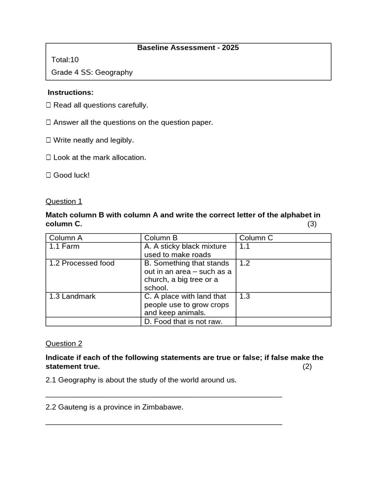Baseline - Geo Grade 4 | PDF
