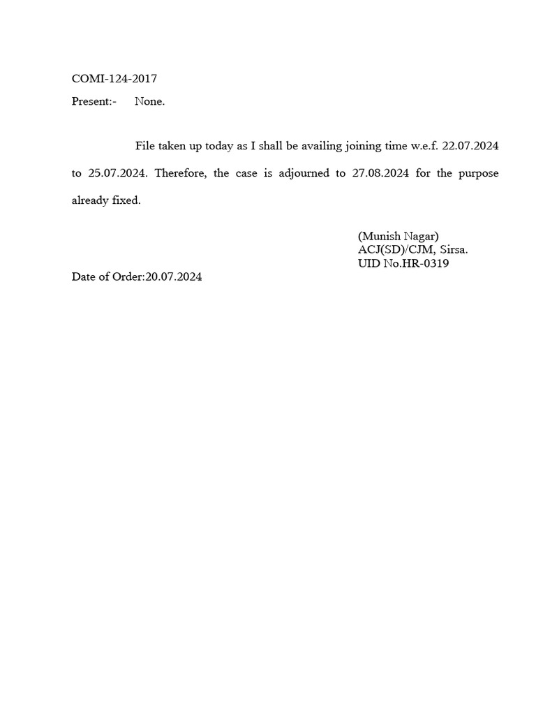 Court Case Adjournment Notice Pdf