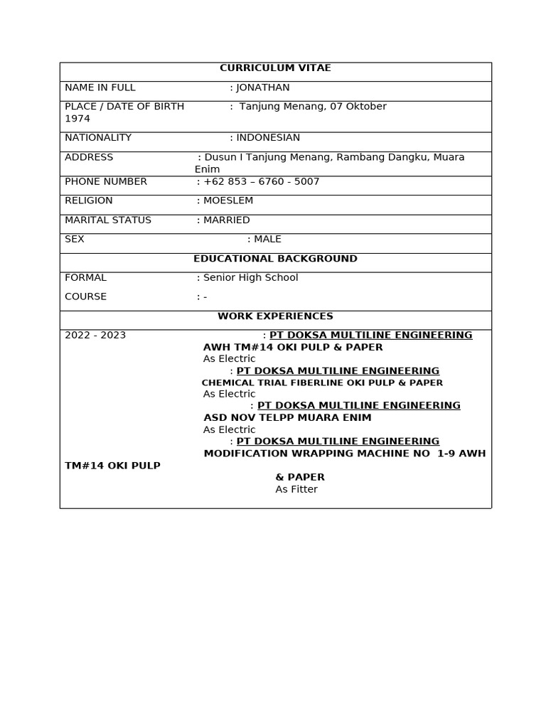 Jonathan's CV: Engineering Experience | PDF