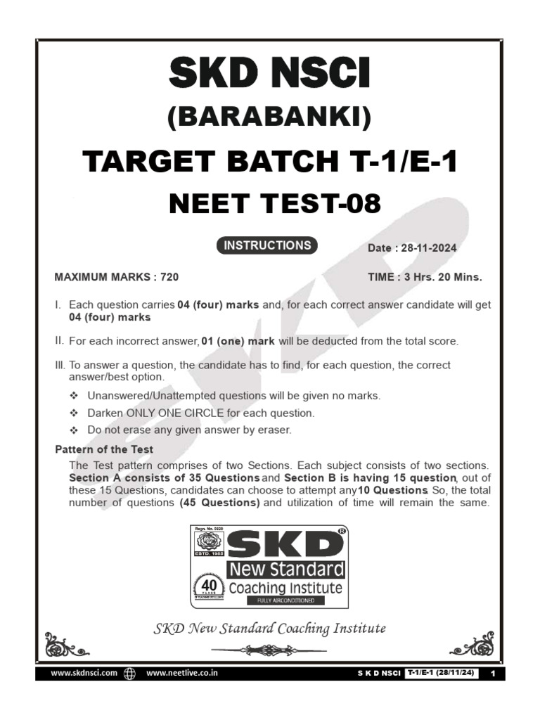 Target - t1 Test Paper (8) 28.11.24 | PDF | Photoelectric Effect | Electron