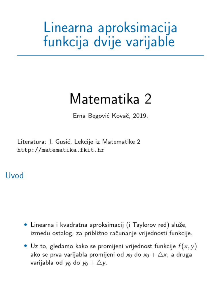 Linearna Aproksimacija Funckije 2 Varijable | PDF