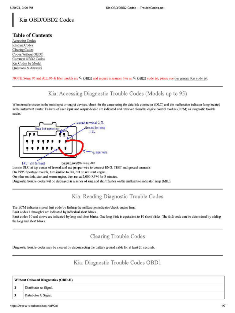 Kia Obd Obd2 Codes | PDF