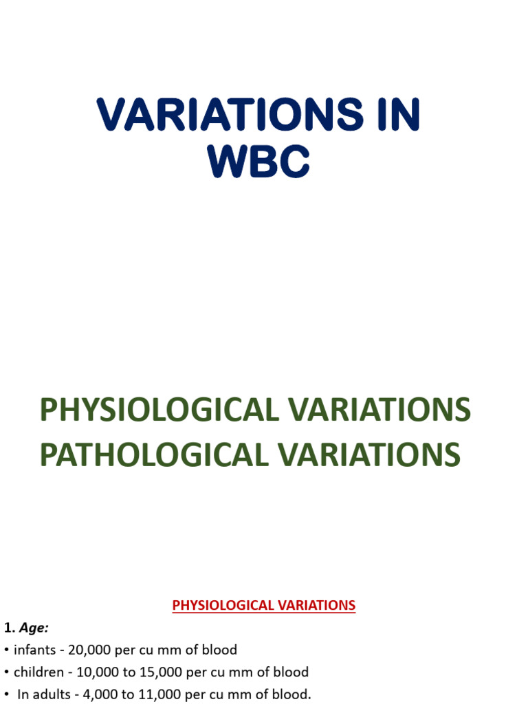 VARIATIONS IN WBC | PDF | White Blood Cell | Medical Specialties