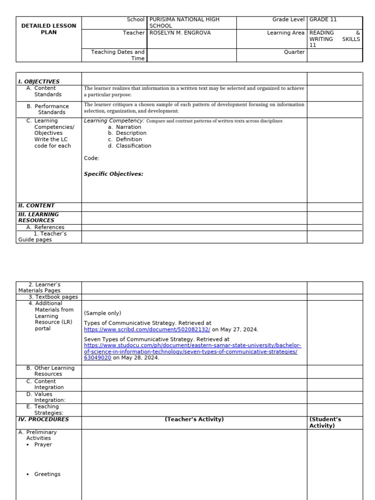 Detailed Lesson Plan Template | PDF | Learning | Teachers