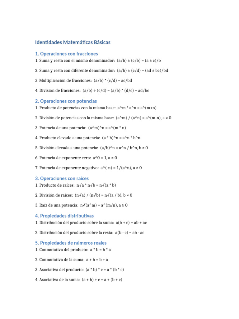 Identidades Matematicas Basicas | PDF