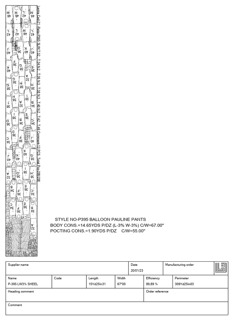P-395 Balloon Pauline LW-3% Sheel Only Costing Consumption | PDF