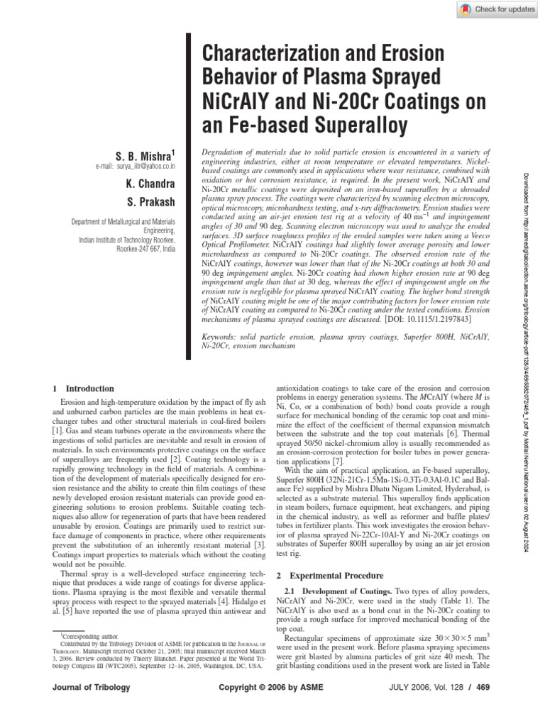 ASME J of Tribology 2006 | PDF | Wear | Coating