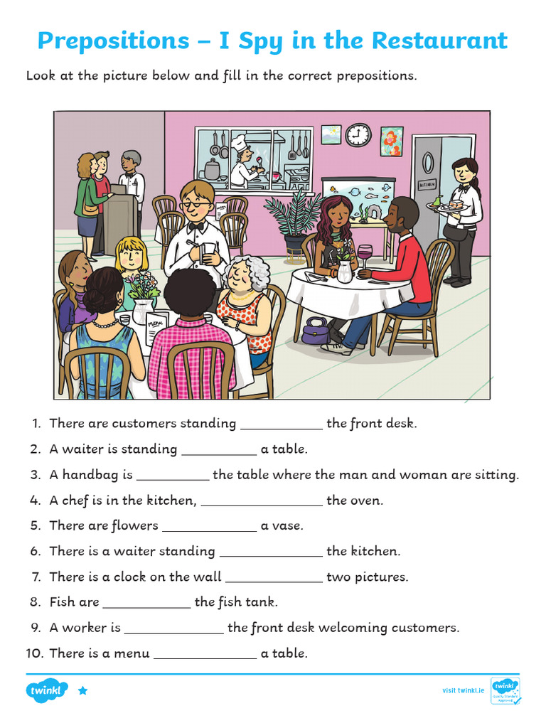 I Spy: Prepositions in Restaurants | PDF