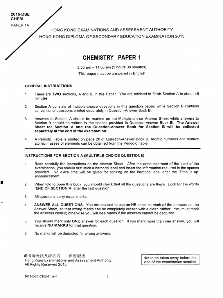 2015 Chem Paper 1A (Eng) | PDF