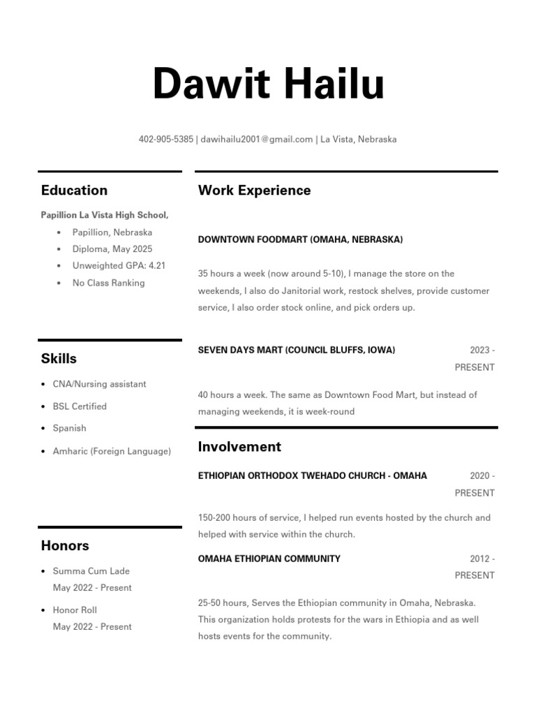 Dawit Hailu: Education Work Experience | PDF