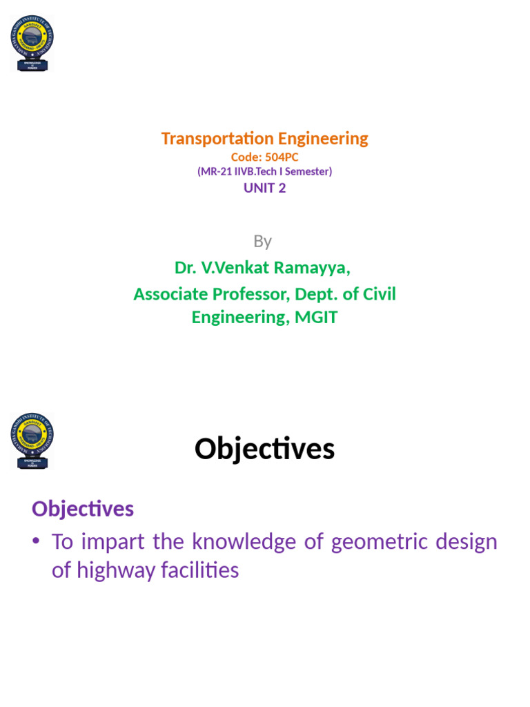 UNIT 2 - Transportation Engineering PPT DR VVR | PDF | Transport Infrastructure | Transport