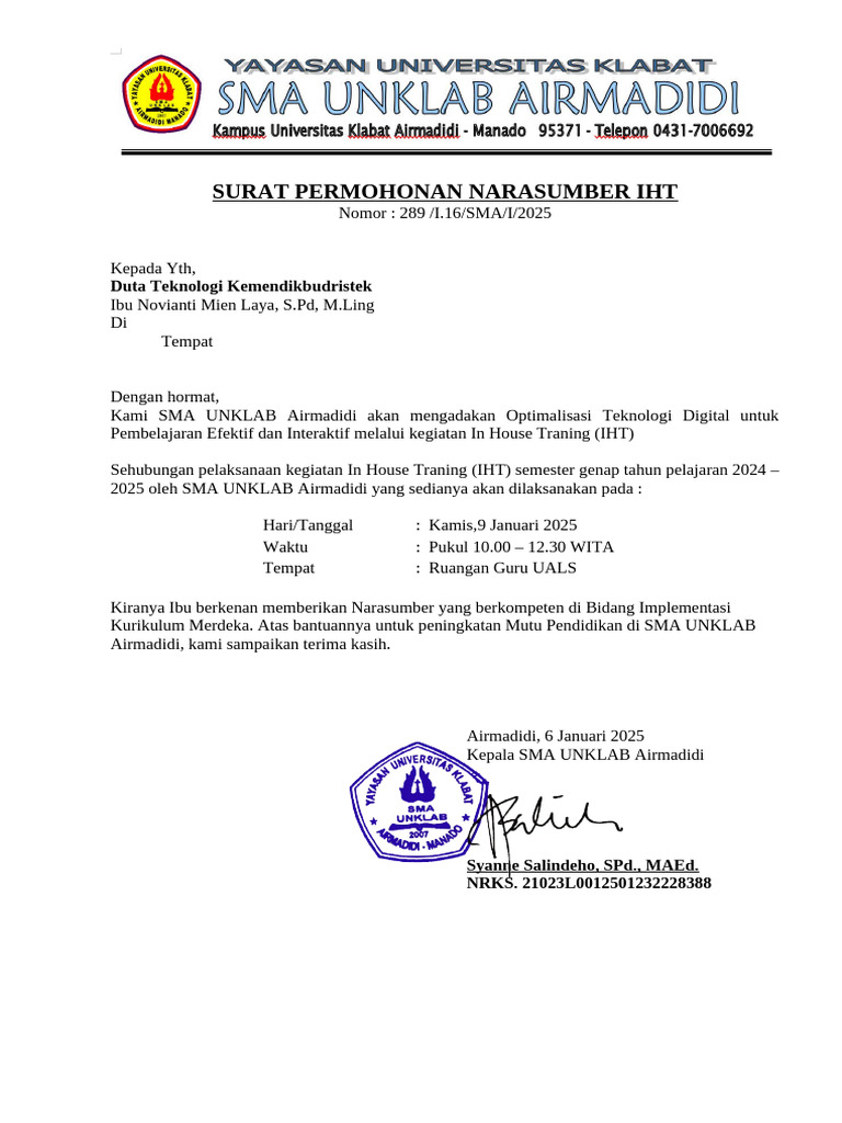 SURAT PERMINTAAN NARA SUMBER IHT (Novianti) | PDF