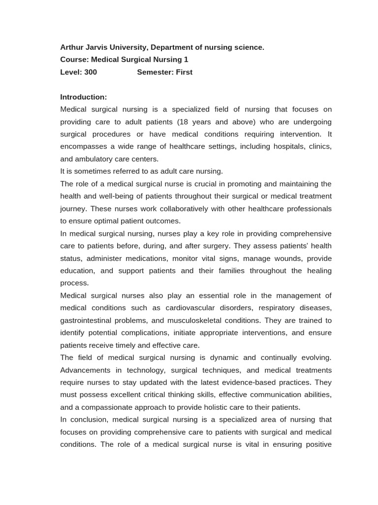 MEDICAL SURGICAL 1 NOTE | PDF | Surgery | Nursing