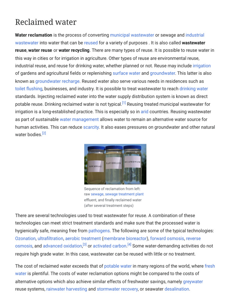 Reclaimed Water - Wikipedia | PDF | Reclaimed Water | Fresh Water