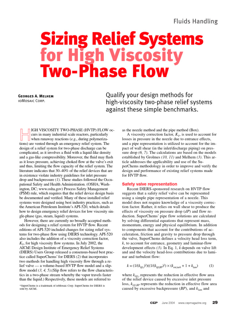 Sizing Relief Systems For High Viscosity Two-Phase Flow | PDF ...