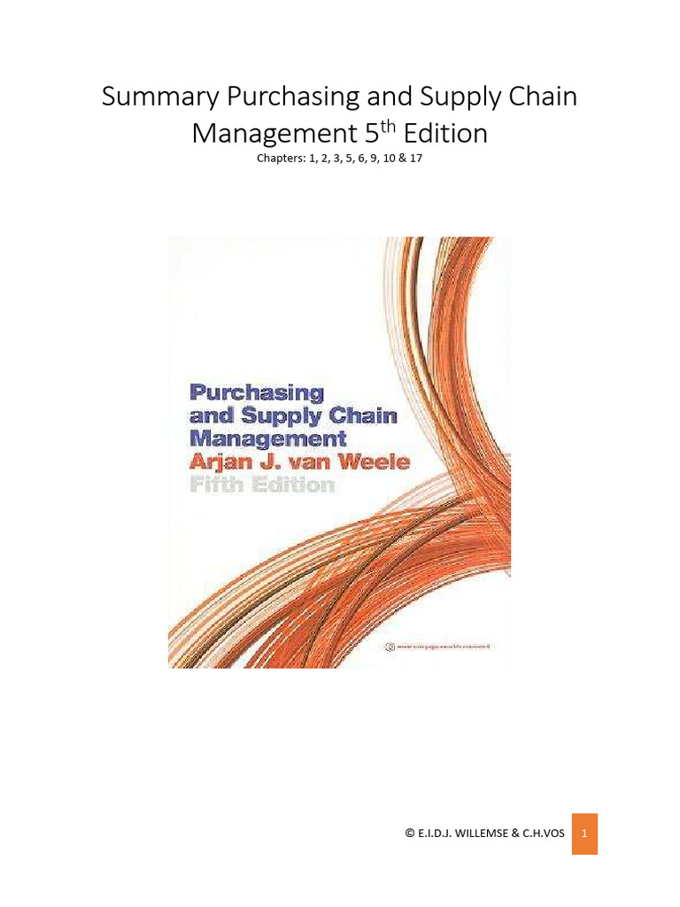 Summary Purchasing and Supply Chain Mana | PDF | Supply Chain | Procurement
