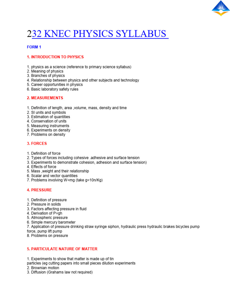 KNEC PHYSICS SYLLABUS | PDF | Waves | Refraction