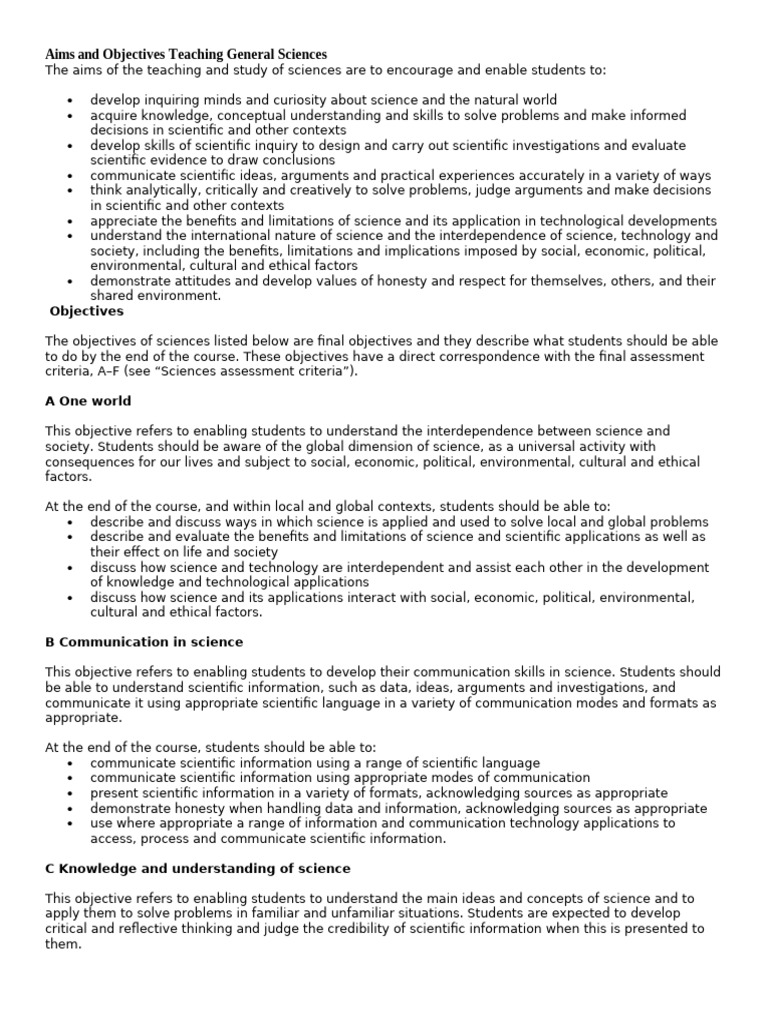Aims and Objectives of Teaching General Sciences | PDF | Science | Scientific Method