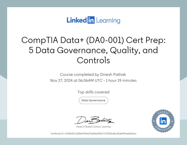 CertificateOfCompletion - CompTIA Data DA0001 Cert Prep 5 Data ...