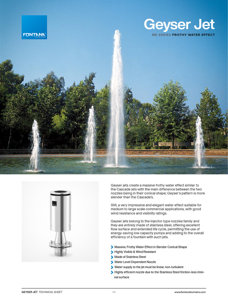 Geyser Jet - Datasheet | PDF | Nozzle | Stainless Steel