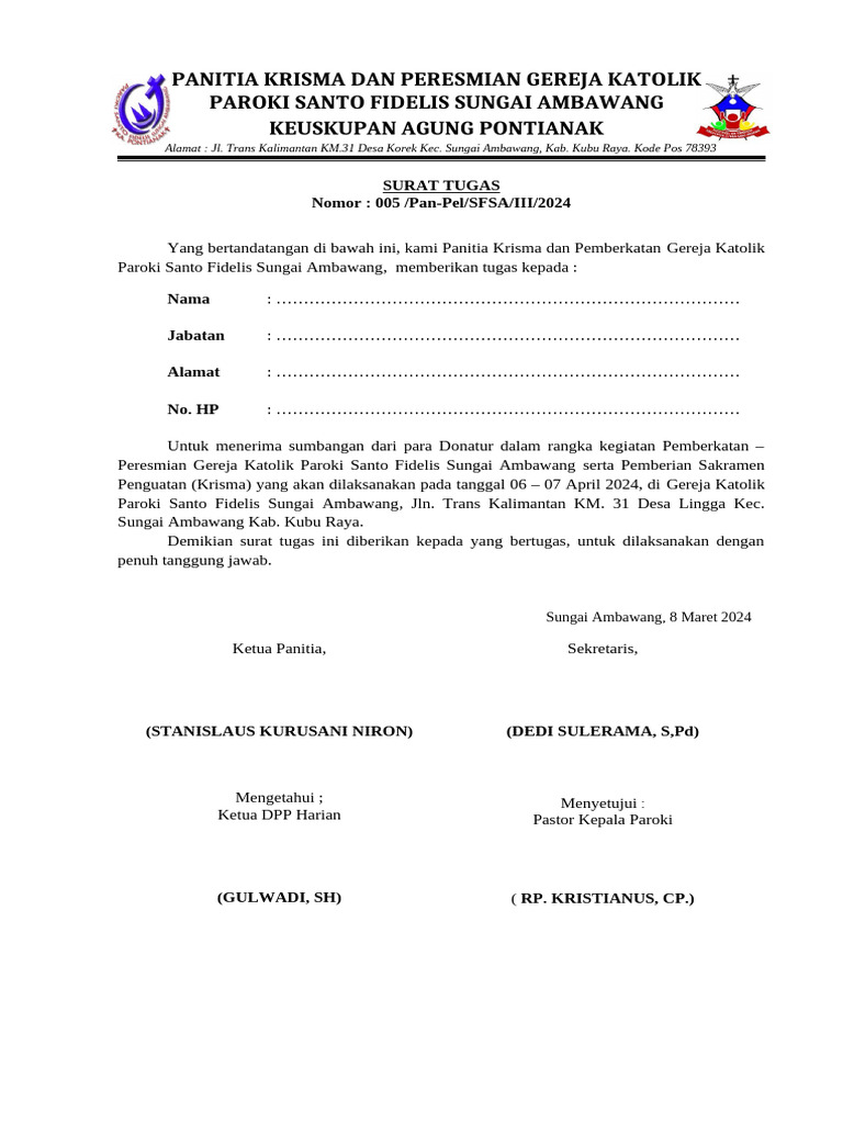 Surat Tugas Panitia Peresmian Gereja | PDF