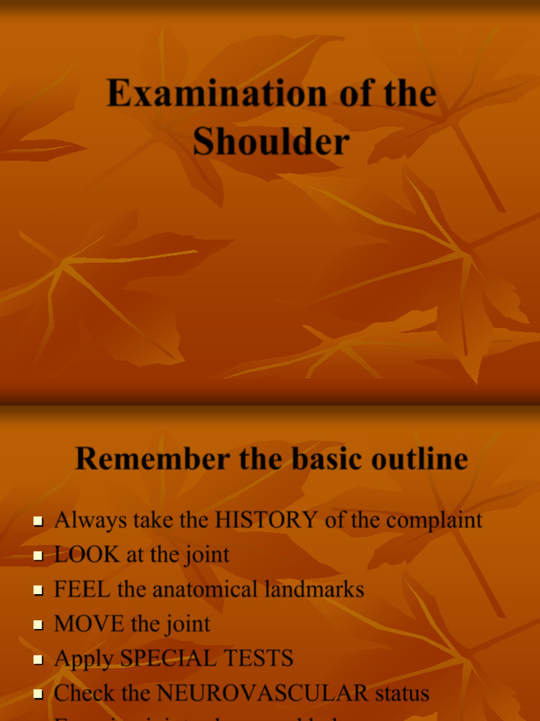 Examination of The Shoulder | PDF | Anatomical Terms Of Motion | Shoulder