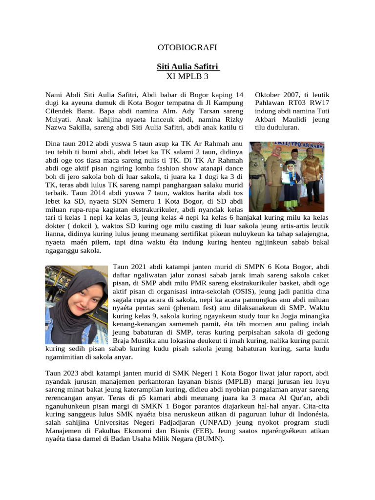 Siti Aulia Safitri Otobiografi | PDF
