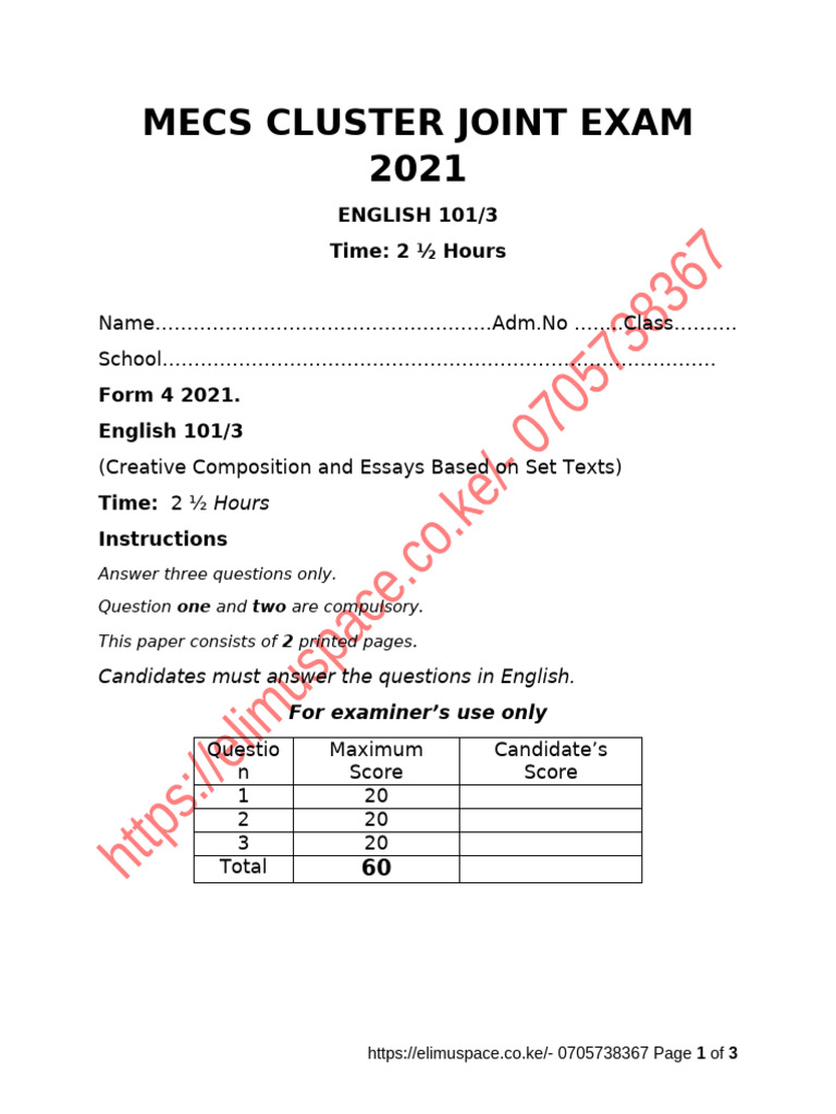 101-3 English Paper 3 Questions | PDF